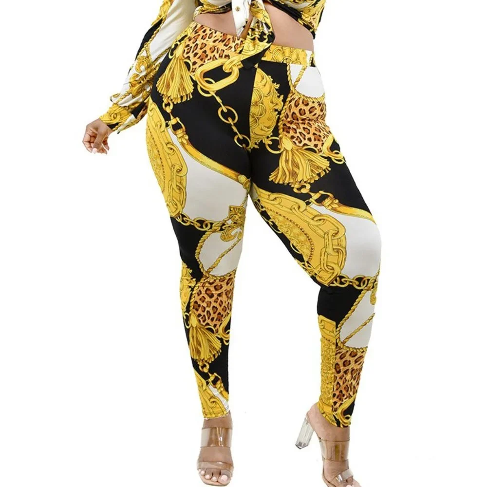 Pants & Jumpsuits | Brand New Plus Size Leggings Set Tassel Chain Print ...